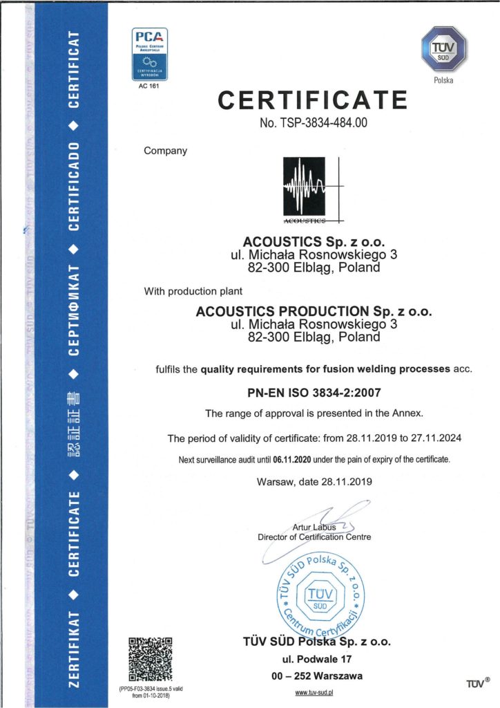Certificates | Acoustics